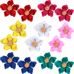 7 pairs boho flower stud earrings for women, flower shaped daisy earrings with gold bud (cute style)