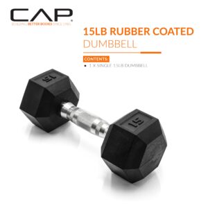 CAP Barbell 15 LB Coated Hex Dumbbell Weight, New Edition