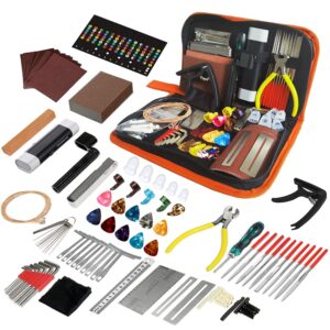 99pcs guitar tool kit，professional guitar repairing maintenance tool kit with capo guitar strings picks bridge pins gauge guitar accessories gift for acoustic guitar electric guitar ukulele bass banjo