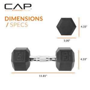 CAP Barbell 50lb Coated Hex Dumbbells, 5x2 20x2, Part of 150lb Set