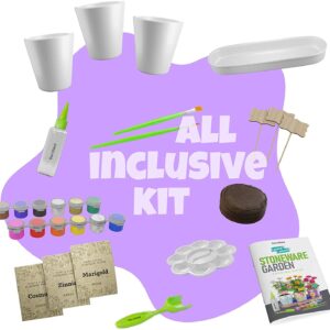 Paint & Plant Stoneware Flower Gardening Kit - Easter Gifts for Girls & Boys Ages 6-12 - Kids Arts & Crafts Project Birthday Gift, STEM Activity for Age 6, 7, 8, 9, 10, 11 & 12 Year Old Girl