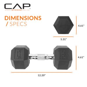 CAP Barbell 25 LB Coated Hex Dumbbell Weight, New Edition