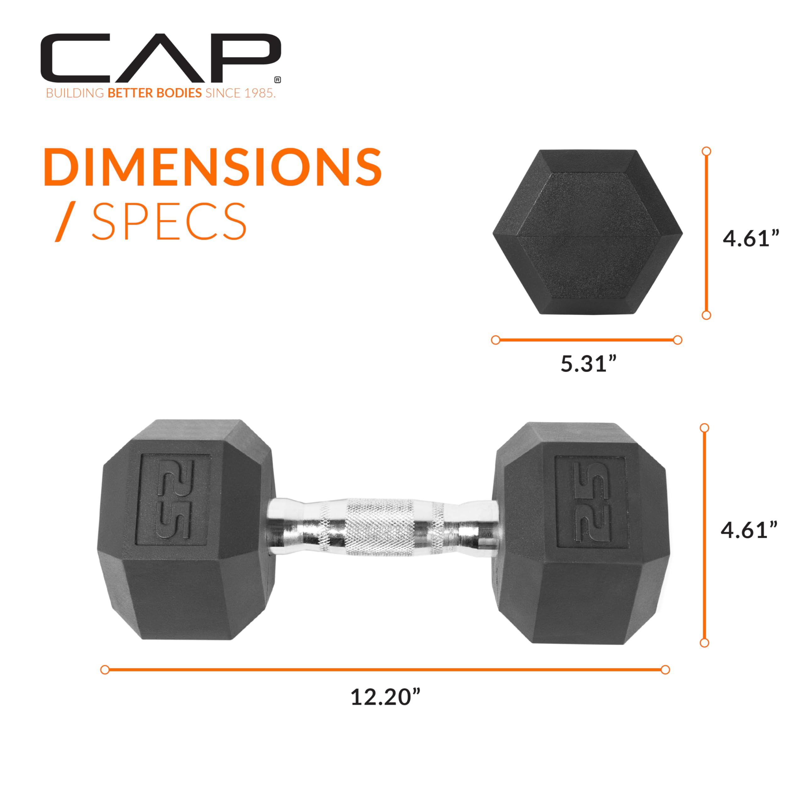 CAP Barbell 25 LB Coated Hex Dumbbell Weight, New Edition