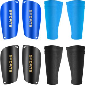 2 pairs soccer shin guards with shin guard sleeves adult youth soccer shin guards for boys girls soccer games leg protection reduce shocks and injuries (blue black)