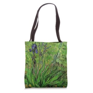 iris by vincent van gogh, garden flowers post impressionism tote bag