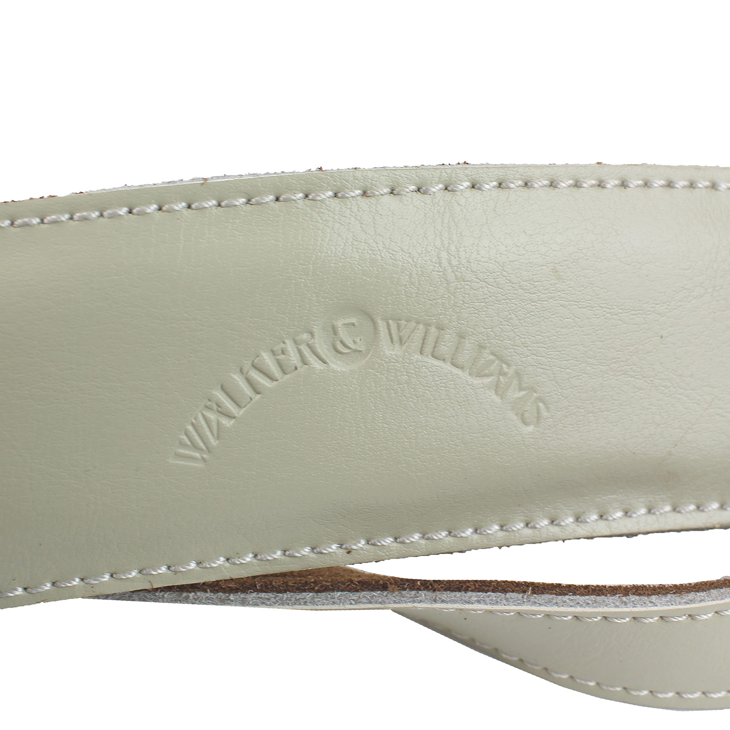 Walker And Williams C-18-WHT Aged White Premium Signature Grain Leather Vintage Style Guitar Strap With Deluxe Suede Pad Extra Long For Acoustic, Electric, And Bass Guitars