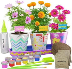 paint & plant stoneware flower gardening kit - easter gifts for girls & boys ages 6-12 - kids arts & crafts project birthday gift, stem activity for age 6, 7, 8, 9, 10, 11 & 12 year old girl