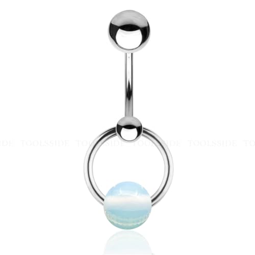 TOOLSSIDE Vch Jewelry Vertical Hood - Opalite Stone Door Knocker Industrial Piercing Jewelry For All Piercings - Stainless Steel Piercing