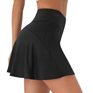 PERSIT Womens Tennis Golf Skirts Athletic Pleated High Waisted Skorts with Pockets for Workout Sports Running - Black - M