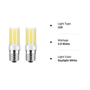 E17 LED Bulb Dimmable, 5W Microwave Oven Bulb, Daylight White 6000K, 40W Halogen Bulb Replacement for Microwave, Over Stove Appliance, Range Hood, Refrigerator, E17 Intermediate Base (2 Pack)