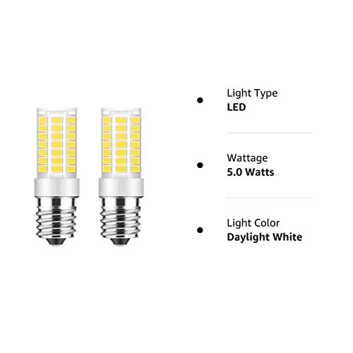 E17 LED Bulb Dimmable, 5W Microwave Oven Bulb, Daylight White 6000K, 40W Halogen Bulb Replacement for Microwave, Over Stove Appliance, Range Hood, Refrigerator, E17 Intermediate Base (2 Pack)