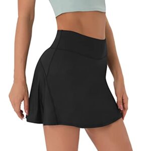 PERSIT Womens Tennis Golf Skirts Athletic Pleated High Waisted Skorts with Pockets for Workout Sports Running - Black - M