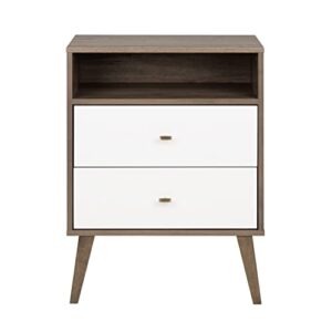 Prepac Milo 2-drawer Tall Nightstand with Open Shelf, Drifted Gray and White