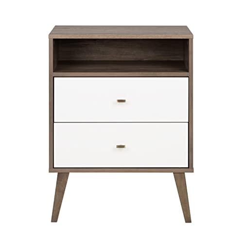 Prepac Milo 2-drawer Tall Nightstand with Open Shelf, Drifted Gray and White