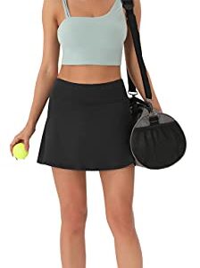 PERSIT Womens Tennis Golf Skirts Athletic Pleated High Waisted Skorts with Pockets for Workout Sports Running - Black - M