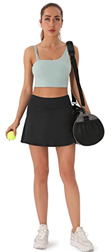 PERSIT Womens Tennis Golf Skirts Athletic Pleated High Waisted Skorts with Pockets for Workout Sports Running - Black - M