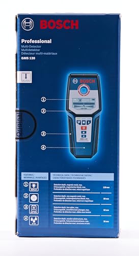 Bosch Professional Stud Finder GMS 120 (Drill Hole Marker, max. Detection Depth Wood/Magnetic Metal/Non-Magnetic Metal/Live Cable: 38/120/80/50 mm, in Cardboard Box) - Amazon Exclusive Set