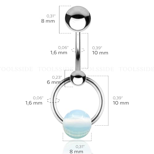 TOOLSSIDE Vch Jewelry Vertical Hood - Opalite Stone Door Knocker Industrial Piercing Jewelry For All Piercings - Stainless Steel Piercing