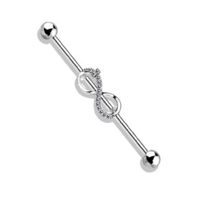 pierced owl 14ga cz paved infinity sign 316l surgical stainless steel industrial barbell (clear)