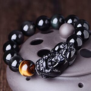 TTXSHYH Black Obsidian Bracelet,Feng Shui Black Obsidian Wealth Bracelet,Women Men Stretch Obsidian Bracelet with Pixiu Tiger Eye Stone Attract Wealth Money and Good Luck