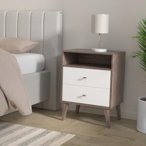 Prepac Milo 2-drawer Tall Nightstand with Open Shelf, Drifted Gray and White