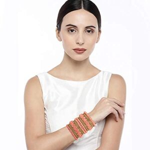 Aheli Ethnic Colorful Metal Bangles Chudha Set Stone Studded Bangle Set Indian Wedding Wear Fashion Jewelry for Women & Girls Peach