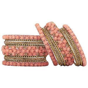 Aheli Ethnic Colorful Metal Bangles Chudha Set Stone Studded Bangle Set Indian Wedding Wear Fashion Jewelry for Women & Girls Peach