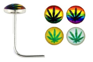 body accentz 4pcs cannabis pot leaf l-shape nose ring 20 gauge surgical steel