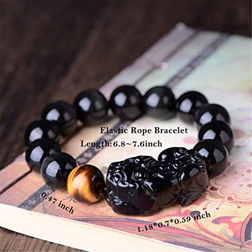 TTXSHYH Black Obsidian Bracelet,Feng Shui Black Obsidian Wealth Bracelet,Women Men Stretch Obsidian Bracelet with Pixiu Tiger Eye Stone Attract Wealth Money and Good Luck