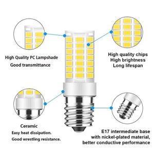 E17 LED Bulb Dimmable, 5W Microwave Oven Bulb, Daylight White 6000K, 40W Halogen Bulb Replacement for Microwave, Over Stove Appliance, Range Hood, Refrigerator, E17 Intermediate Base (2 Pack)