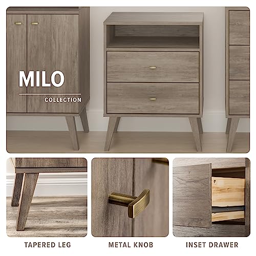 Prepac Milo 2-drawer Tall Nightstand with Open Shelf, Drifted Gray and White