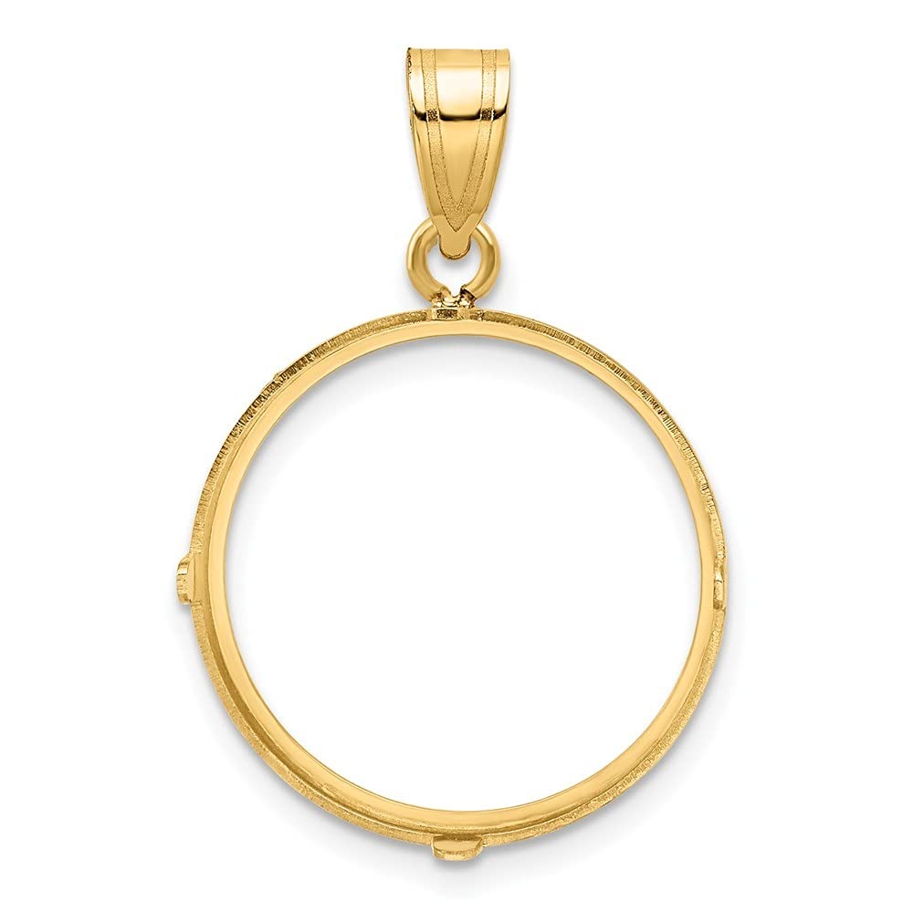 Roy Rose Jewelry Gold Coin Bezel Pendant Mounting - 13mm 14mm 15mm Coin Size - Polished Rim Design - 14K Yellow Gold - Prong Set with Bail