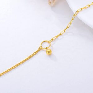 18K Solid Gold Paperclip Chain Bracelet for Women, Delicate Gold Cuban Link Chain Bracelet Anniversary Jewelry Gifts for Mom, Wife, 6.4-7.5 Inch