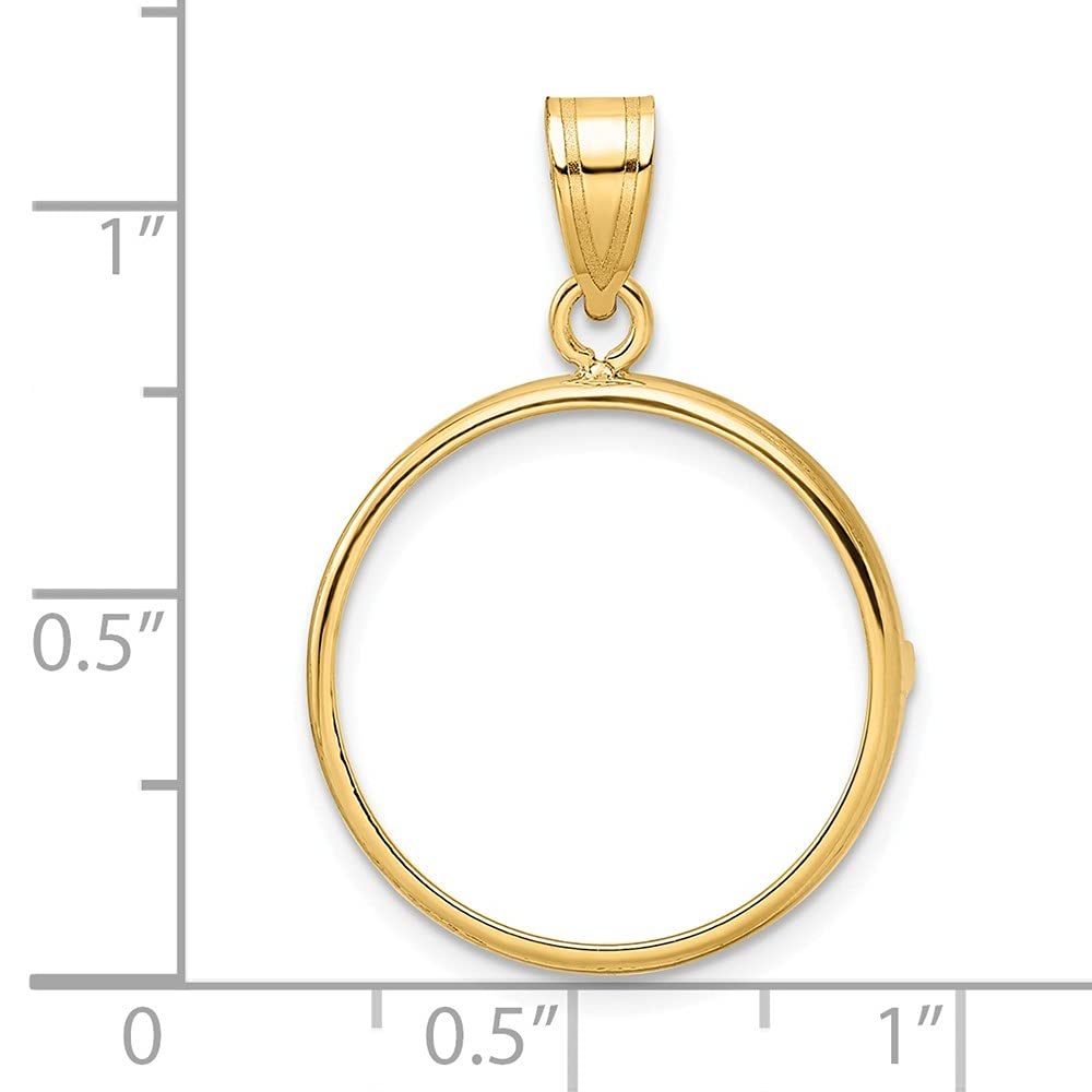 Roy Rose Jewelry Gold Coin Bezel Pendant Mounting - 13mm 14mm 15mm Coin Size - Polished Rim Design - 14K Yellow Gold - Prong Set with Bail