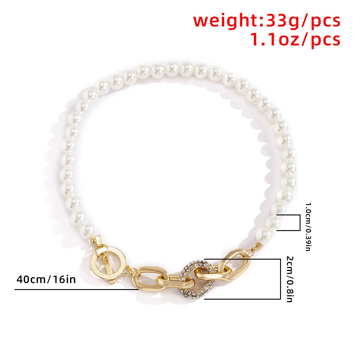 Asphire Vintage Pearl Choker Necklace with Toggle Clasp Chunky Oval Link Chain Necklace Punk Festival Statement Accessories Gift for Women Teens Girls (Gold)