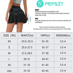 PERSIT Womens Tennis Golf Skirts Athletic Pleated High Waisted Skorts with Pockets for Workout Sports Running - Black - M