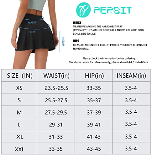 PERSIT Womens Tennis Golf Skirts Athletic Pleated High Waisted Skorts with Pockets for Workout Sports Running - Black - M