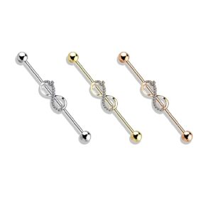 Pierced Owl 14GA CZ Paved Infinity Sign 316L Surgical Stainless Steel Industrial Barbell (Clear)