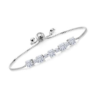 gem stone king 925 sterling silver white moissanite tennis bracelet for women | 2.76 cttw | round 5mm and 2.5mm | fully adjustable up to 9 inch