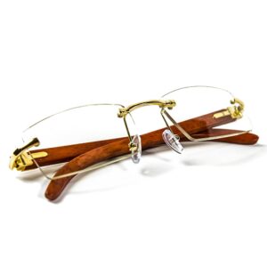 street knitted rimless clear lens gold sunglasses 90's retro rectangle woodgrain fashion eye glasses