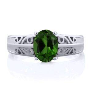 Gem Stone King 925 Sterling Silver Green Chrome Diopside Ring For Women (1.20 Cttw, Oval 8X6MM, Available In Size 5, 6, 7, 8, 9)