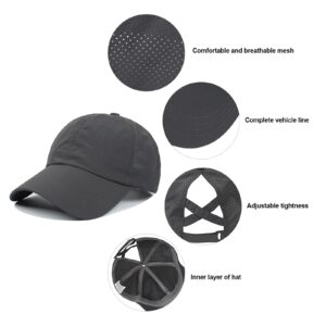 Muryobao Womens Criss Cross Ponytail Baseball Cap Adjustable High Messy Bun Ponycap Trucker Hats Quick Drying Mesh Dad Hat for Outdoor Sports Travel Black