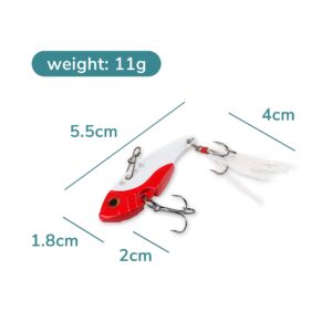 5PCS Fishing Lures Rooster Tail Metal VIB Hard Spinner Blade Baits with Feathers Fishing Lure Bass Crankbait Fishing Spinner Blade for Bass Fishing Lure Kit with Tackle Box