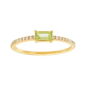 welry emerald-cut natural peridot ring with 1/10 cttw diamonds in 14k yellow gold, size 8