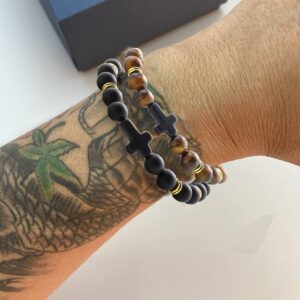 WAINIS 12 Pcs 8MM Beads Bracelet for Men Women Lava Rock Tiger Eye Stone Howlite Stone Stretch Elastic Bracelet Set