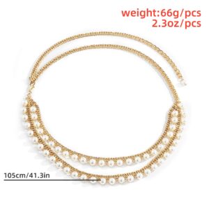 Xerling Layering Pearl Waist Chain Bohemian Multilayered Belly Chain for Women Girls Simulated Imitation Pearl Body Chain