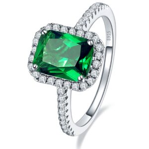 yaresul 3.6ct 8x6mm created green simulated emerald rings 925 sterling silver engagement ring for women may birthstone rings paved cubic zirconia wedding rings size 5