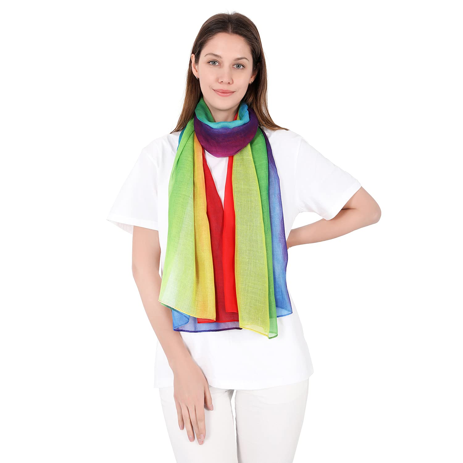 BlueSkyDeer womens Shawl Lightweight Rainbow Colors Fashion Scarves Sunscreen, Multicolor, Large