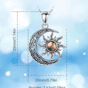 NFUSEU Sun and Moon Necklace Sterling Silver for Women Witchy Jewelry Crescent Moon Pendant Twitches Abalone Vintage Oxidized Black Birthday Gifts, 18 Inch Chain