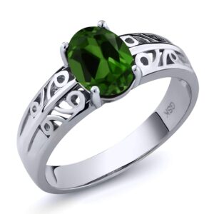 gem stone king 925 sterling silver green chrome diopside ring for women (1.20 cttw, oval 8x6mm, available in size 5, 6, 7, 8, 9)